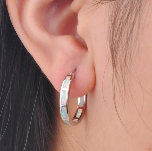 fstepka | Jewelry | Inlaid Opal Hoops | Poshmark